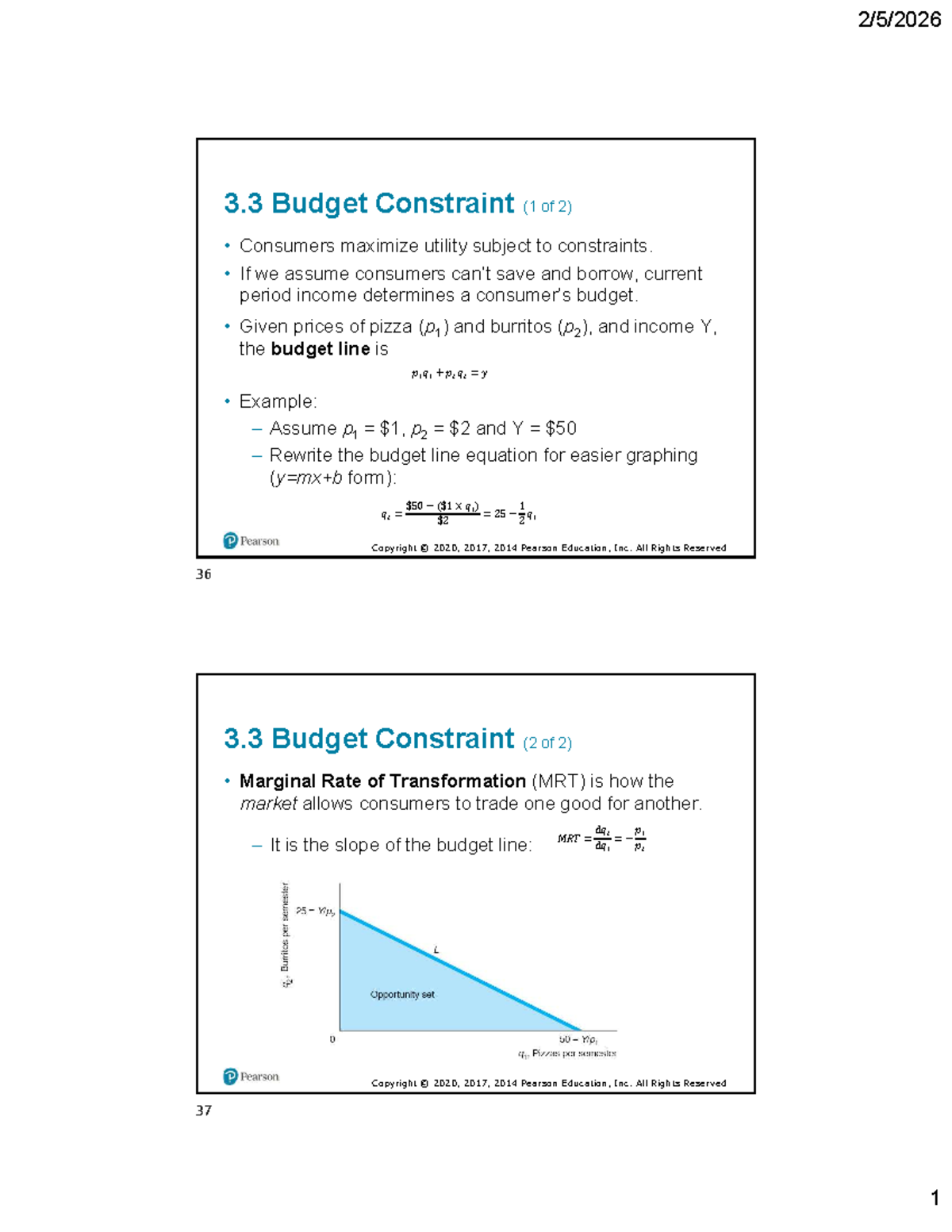 Chap 3B - Lecture Notes on Budget Constraints and Consumer Choice - Studocu