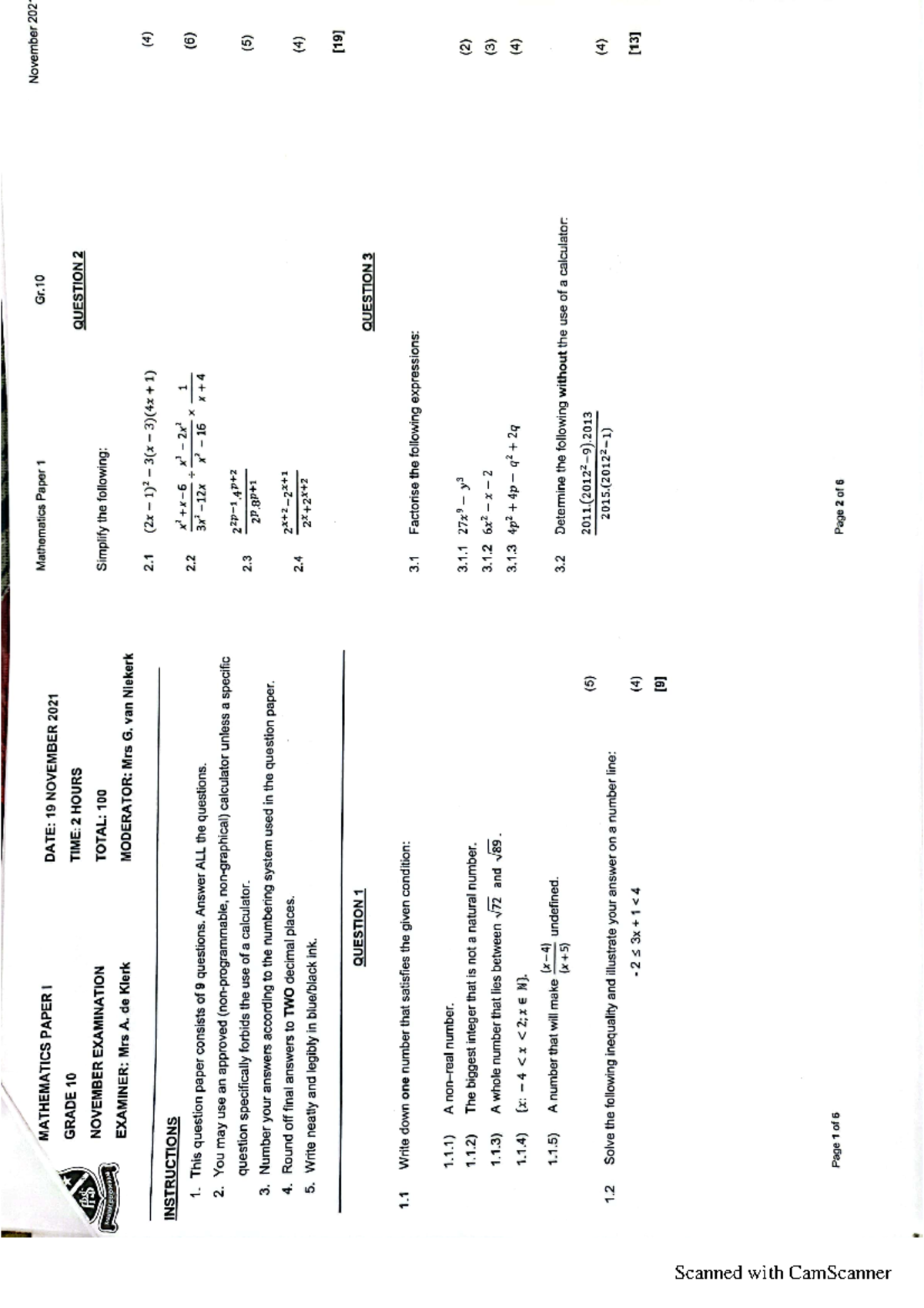 Gr10 Maths P1 Nov 2021 - Past Paper Review and Solutions - Studocu