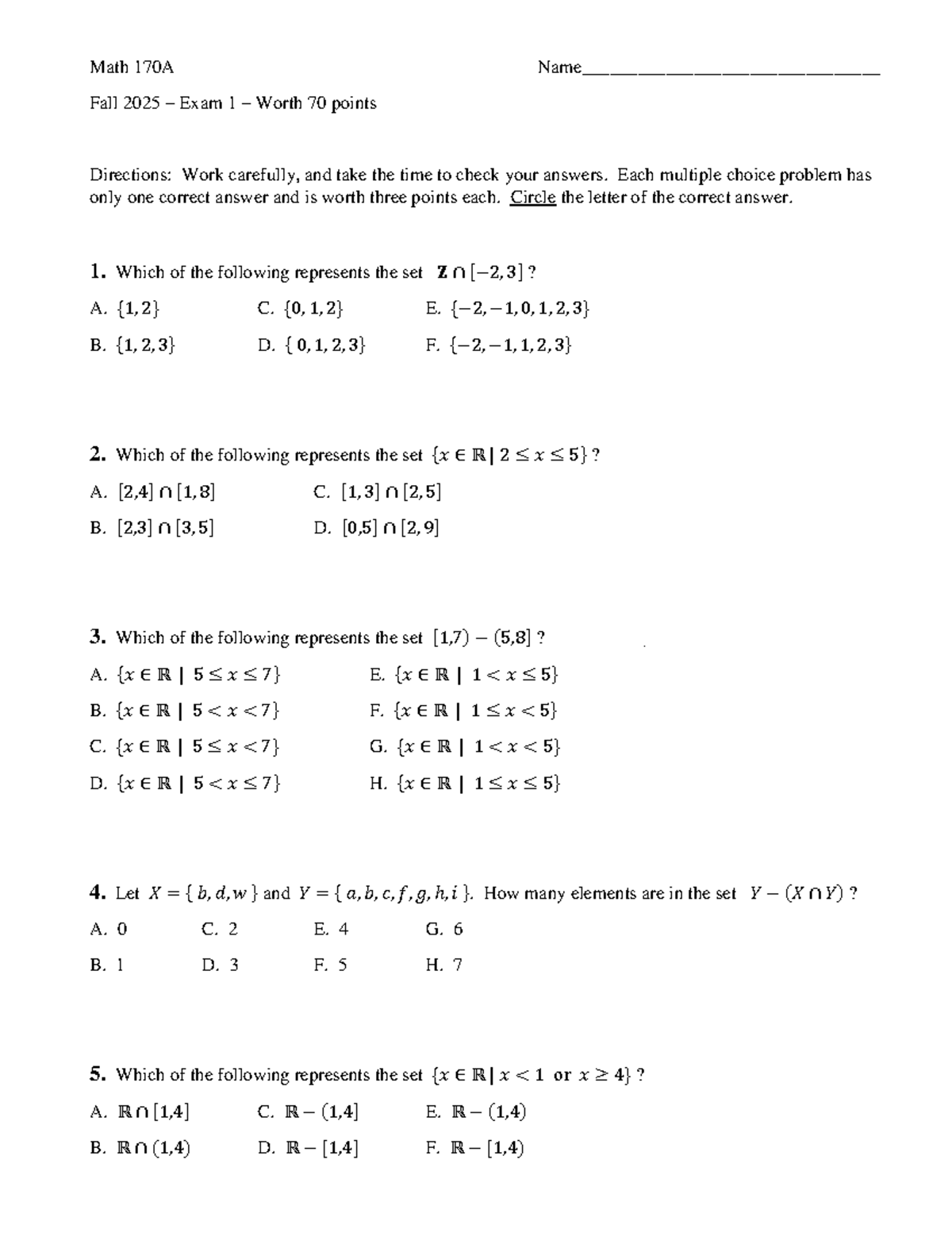 Math 170A Fall 2025 Exam 1: Logic, Sets & Propositions - Studocu