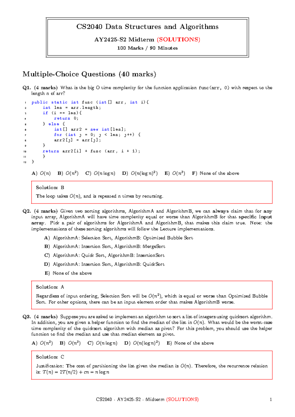 CS2040 Data Structures and Algorithms Midterm 2425 Solutions - Studocu