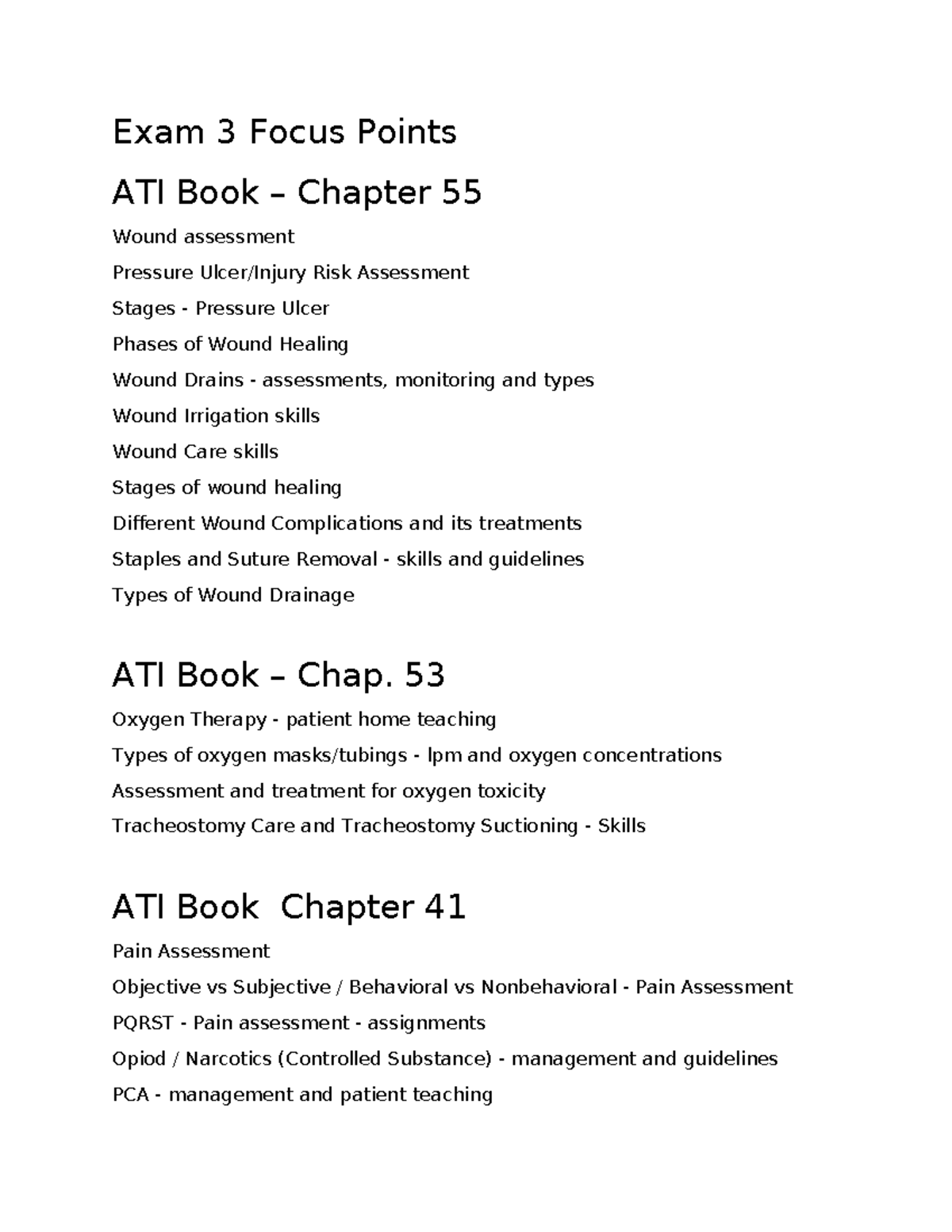 Exam 3 Focus Points - Lecture - Exam 3 Focus Points ATI Book – Chapter ...