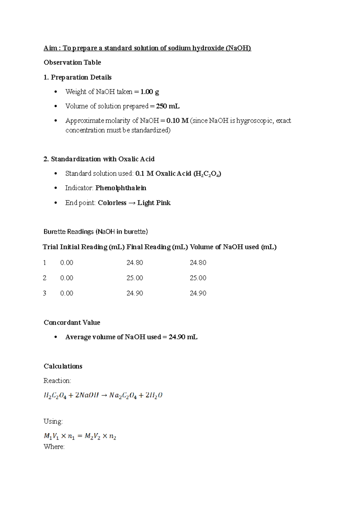 All Practicals Readings for Chemistry Lab (CHEM 101) - Studocu