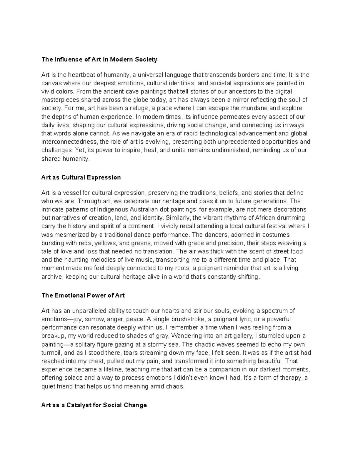The Influence of Art in Modern Society - It is the canvas where our ...