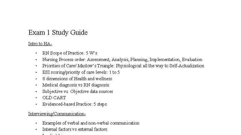 Exam 1 Study Guide for Intro to HA: RN Scope of Practice Overview - Studocu