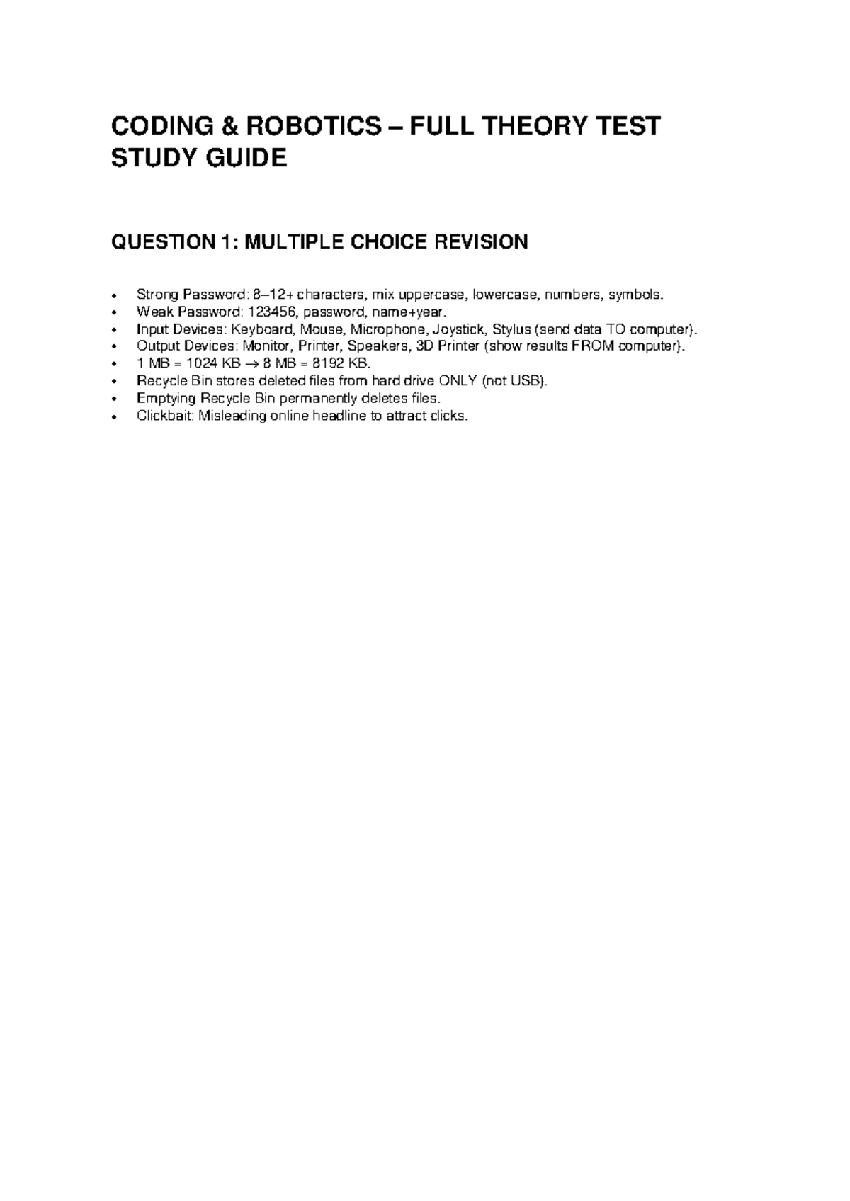 CODING ROBOTICS FULL THEORY TEST STUDY GUIDE - Studocu