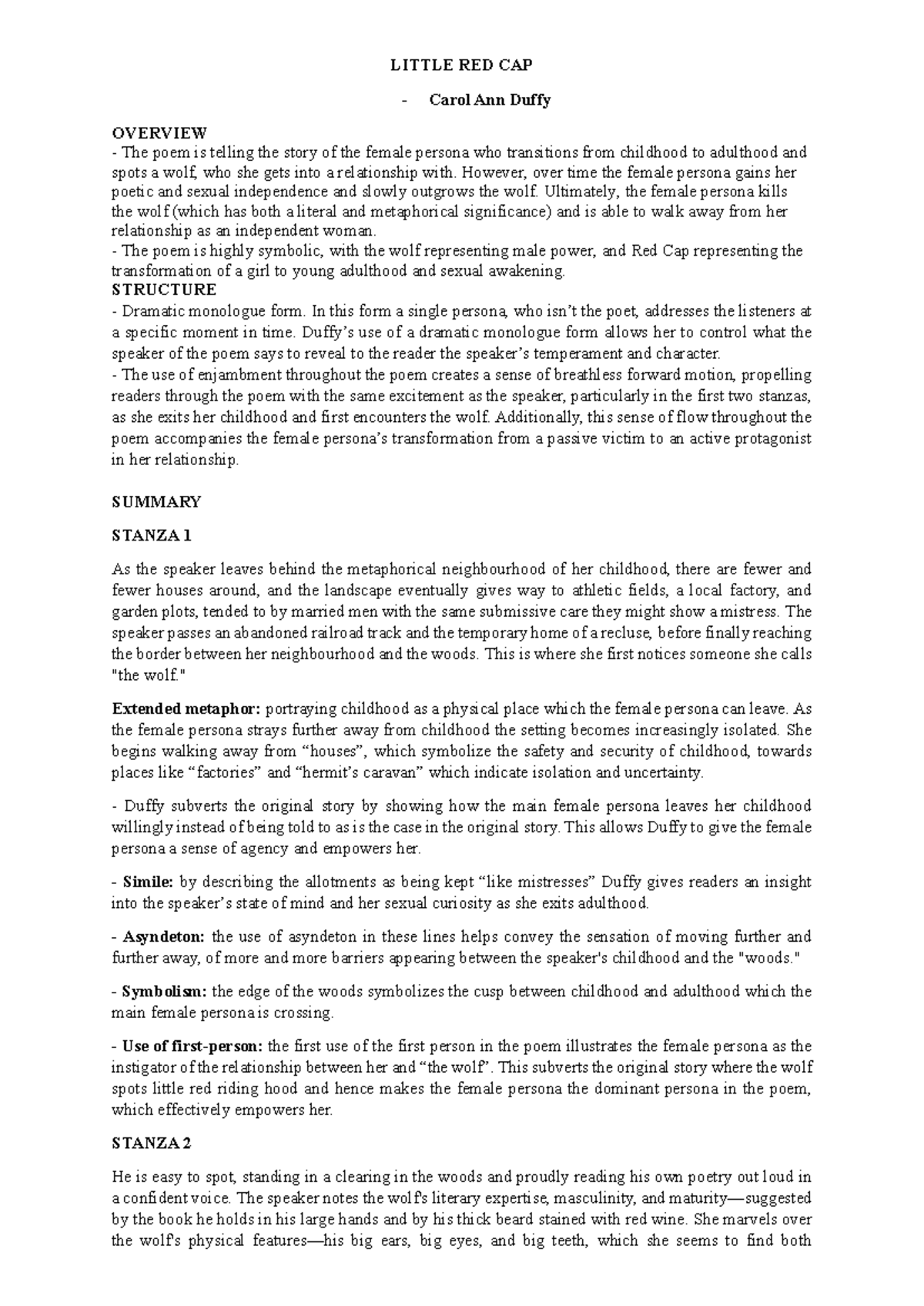 Little Red Cap: A Study of Sexual Awakening in Duffy's Poem - BRIT 202 ...