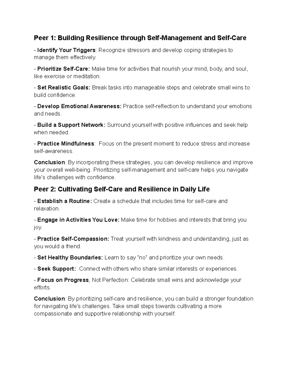 Resilience Strategies: Self-Management & Self-Care Techniques - Studocu