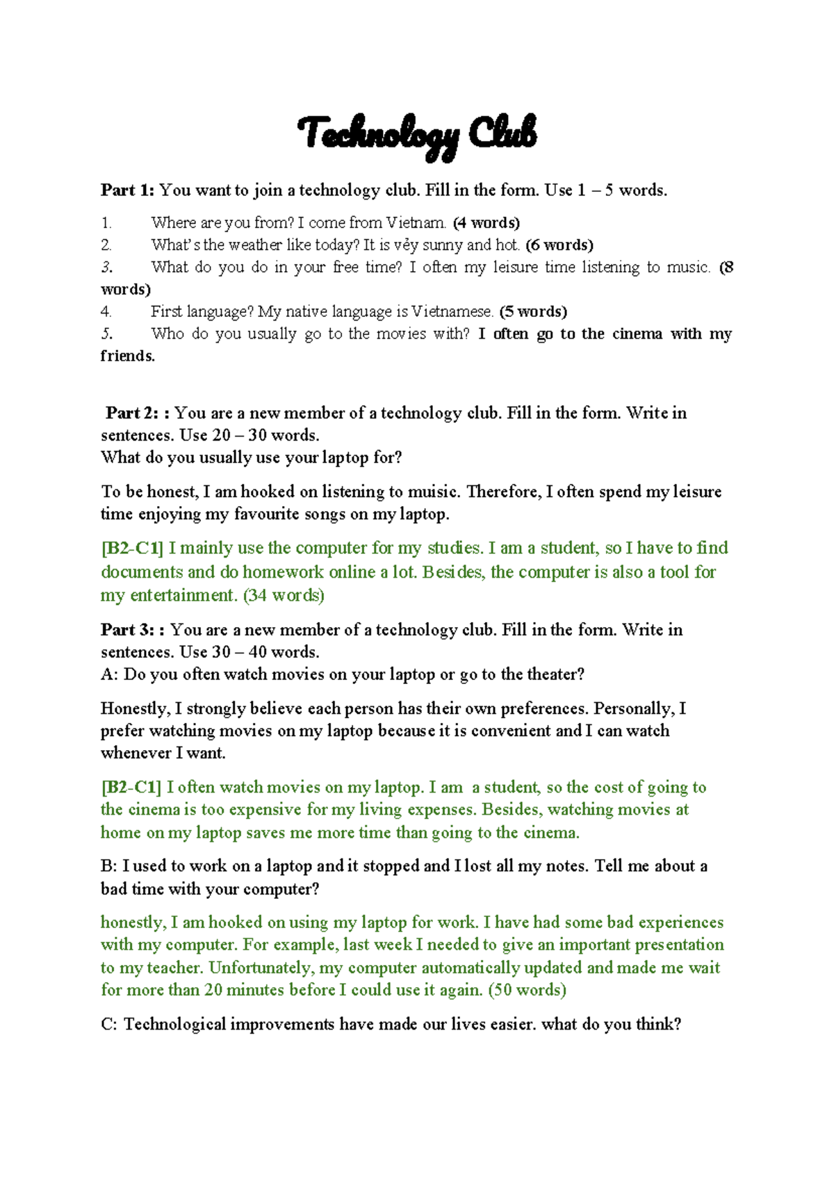 Technology Club Form Responses: Joining & Feedback - Studocu