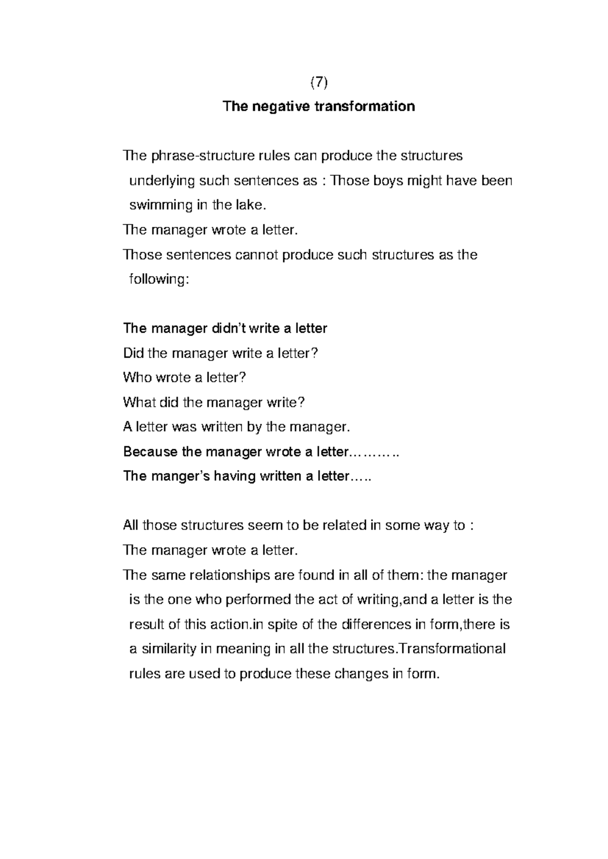 Negative Transformations in Sentence Structures (ENG 210) - Studocu