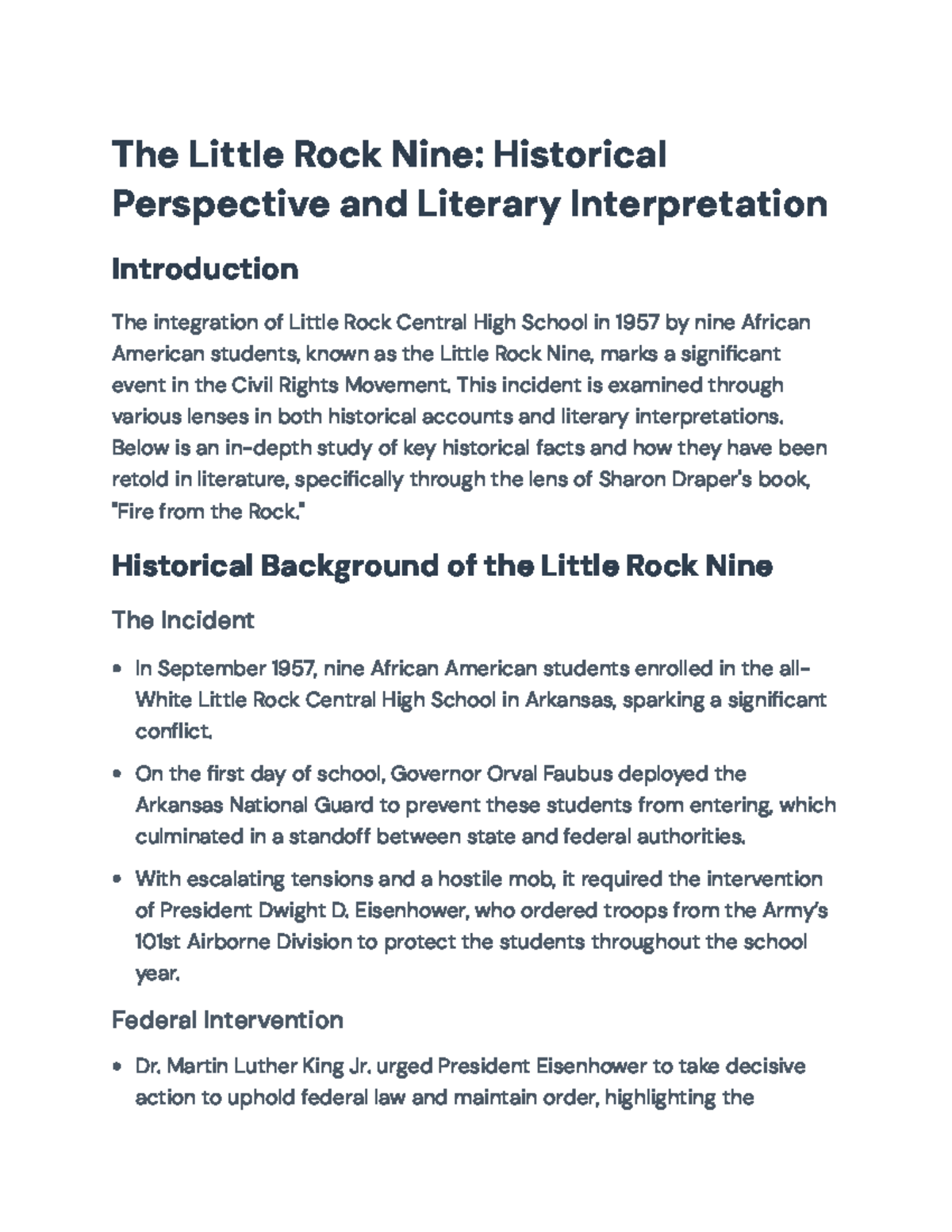 The Little Rock Nine: Contextualizing History and Literature Insights ...