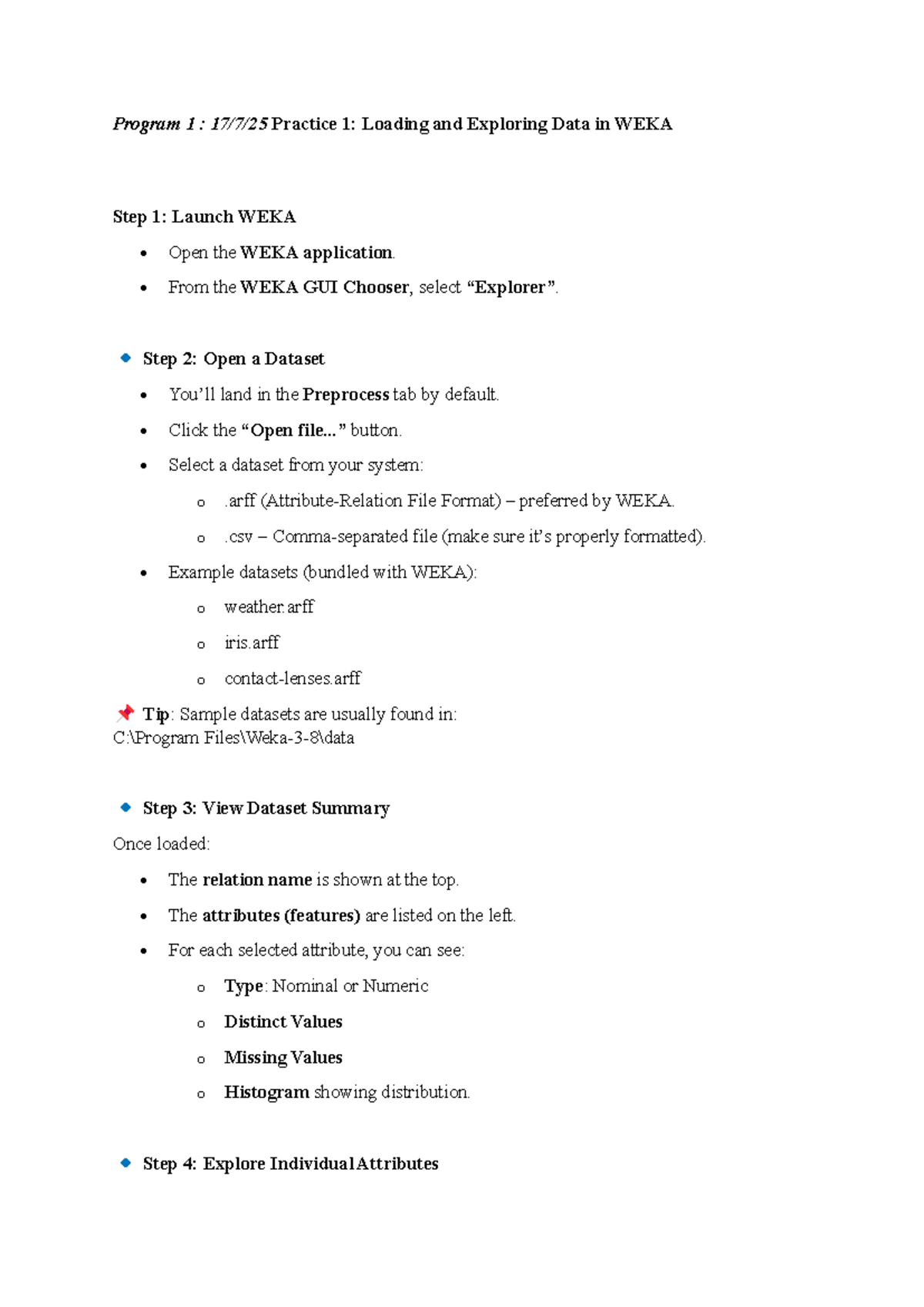 DMT 101: WEKA Data Loading and Preprocessing Guide - Studocu