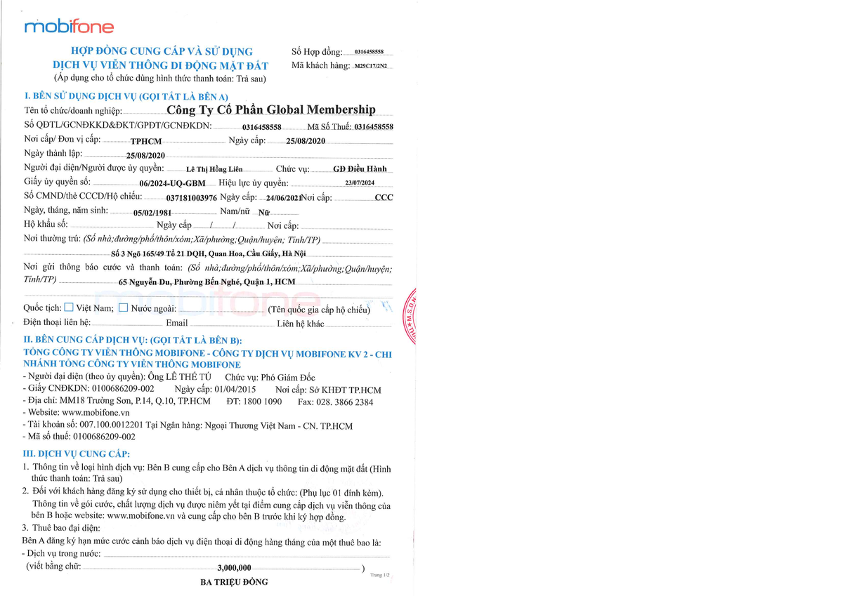 Hợp đồng Mobifone - tổng đài hotline 2008 2024 - mobifone HOP DONG CUNG ...