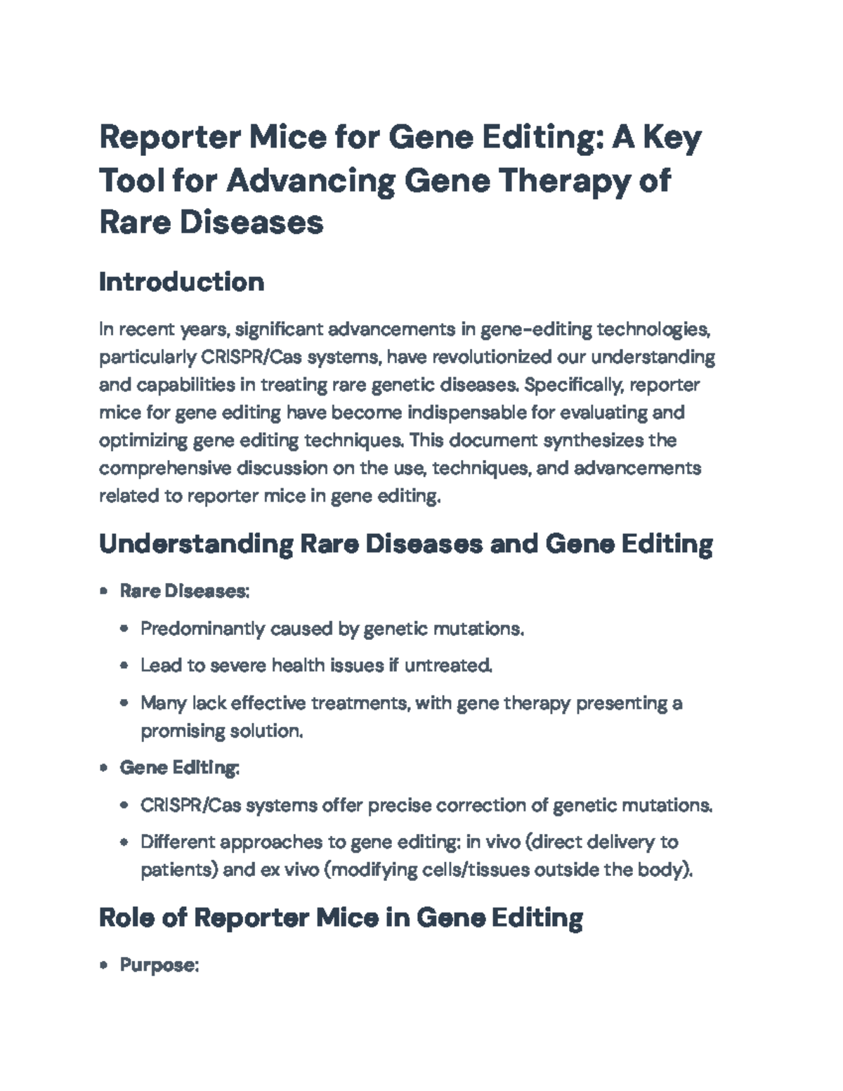 Reporter Mice in Gene Editing: Advances for Rare Disease Therapy ...