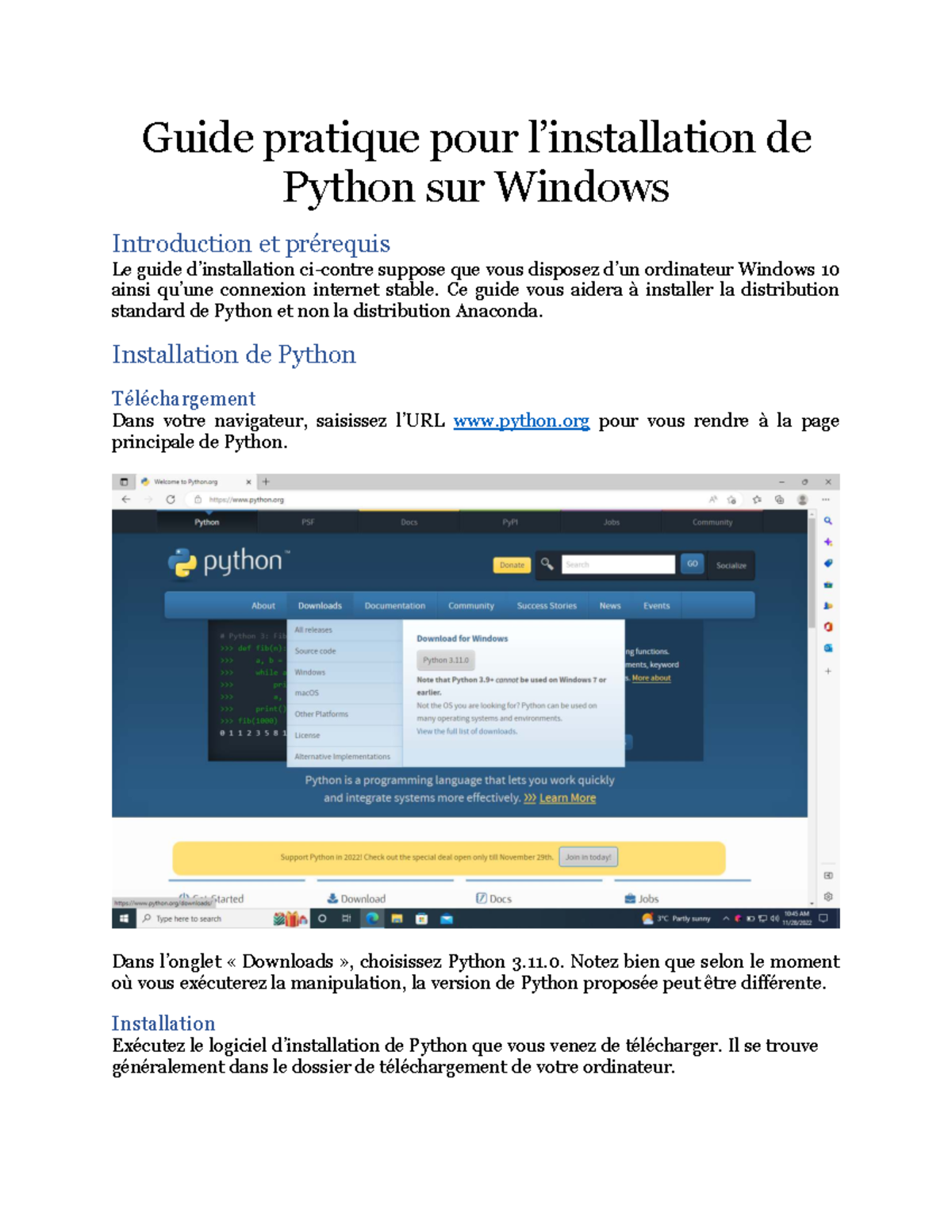 Installation de Python sur Windows 10: Guide Pratique - Studocu