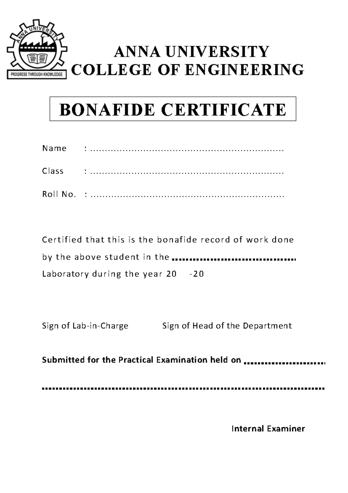 Bonafide Lab - lab - ANNA UNIVERSITY COLLEGE OF ENGINEERING Name ...