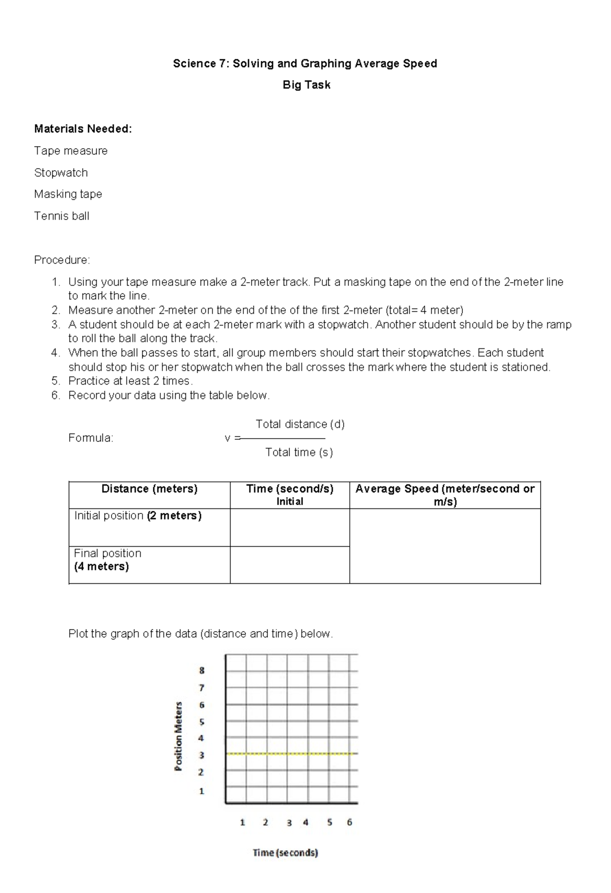 G7 Science: Speed Graphing Activity for Average Speed Analysis - Studocu