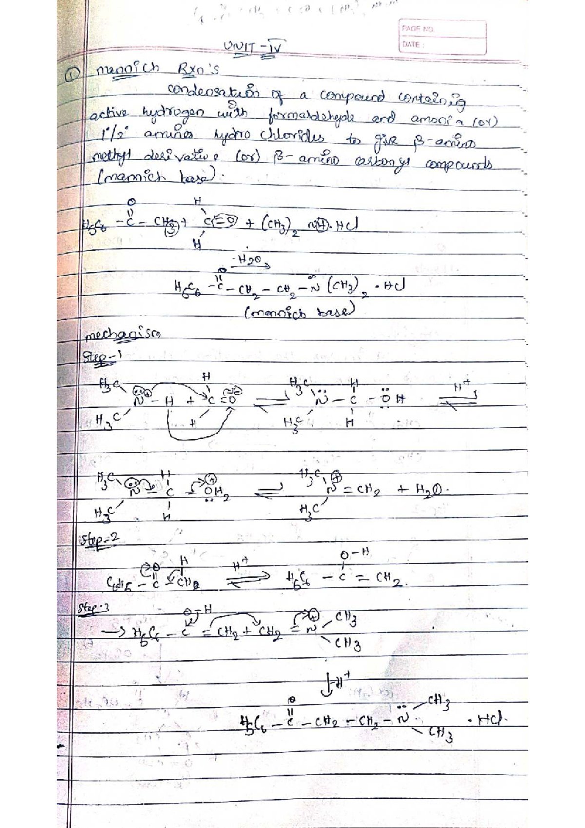 Organic Chemistry Unit IV - Mannich Reaction Mechanisms and ...