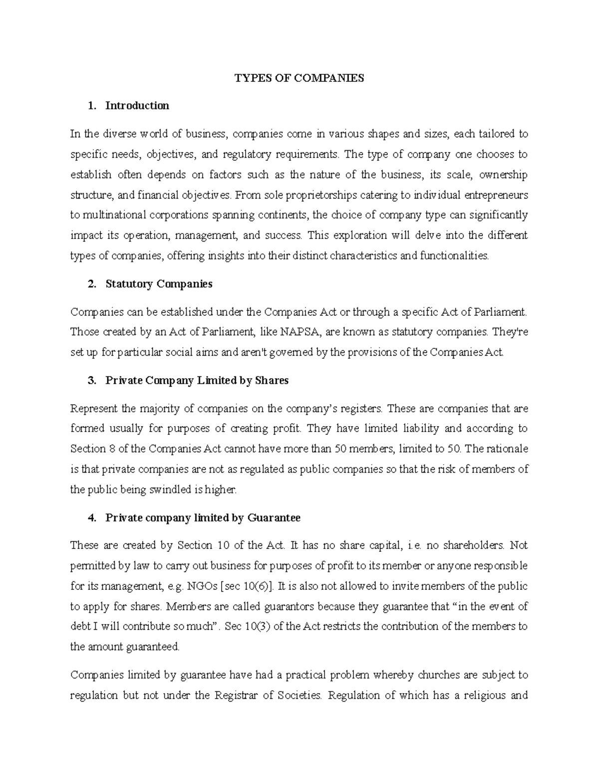 Types of Companies in Company Law: A Comprehensive Overview - Studocu