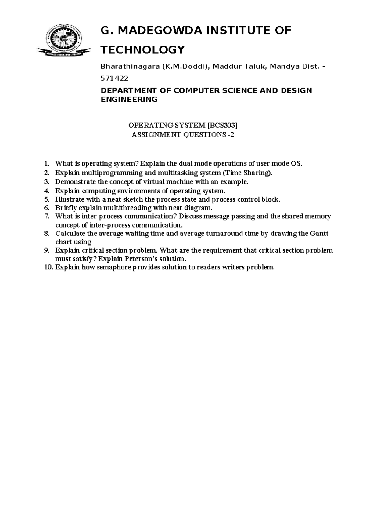 BCS303 Operating System Assignment Questions and Concepts - Studocu