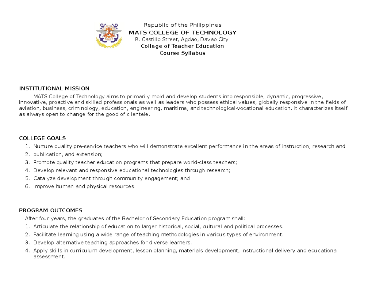 Language Learning Materials Syllabus - EL 105 2nd Sem 2021-2022 - Studocu