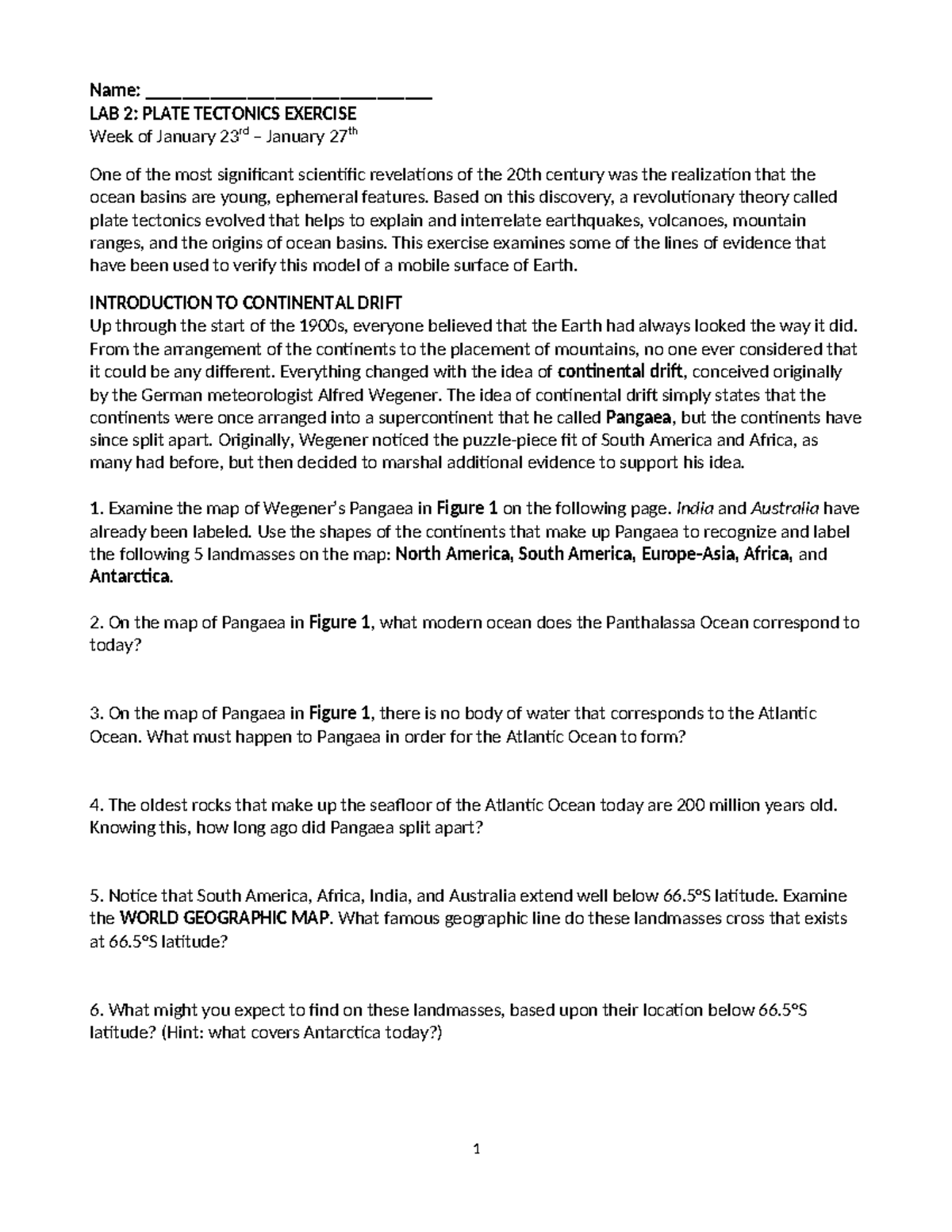 Plate Tectonics Lab 2: Exploring Continental Drift & Seafloor Spreading ...