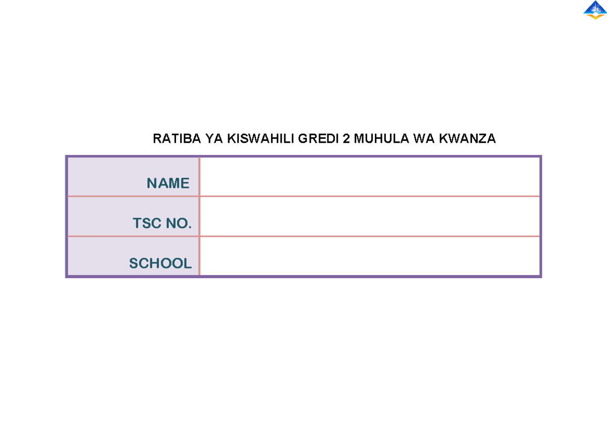 KIS Grade 2 Term 1 - Ratiba ya Kazi ya Kiswahili - Studocu