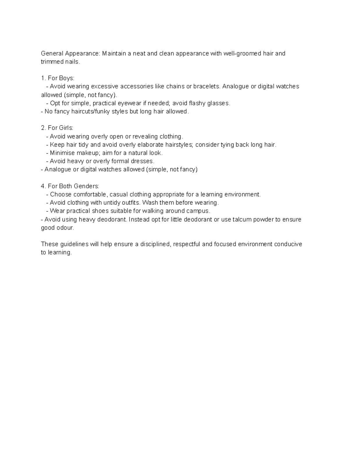 Norms & Attire Guidelines for Students: Maintaining Proper Appearance ...