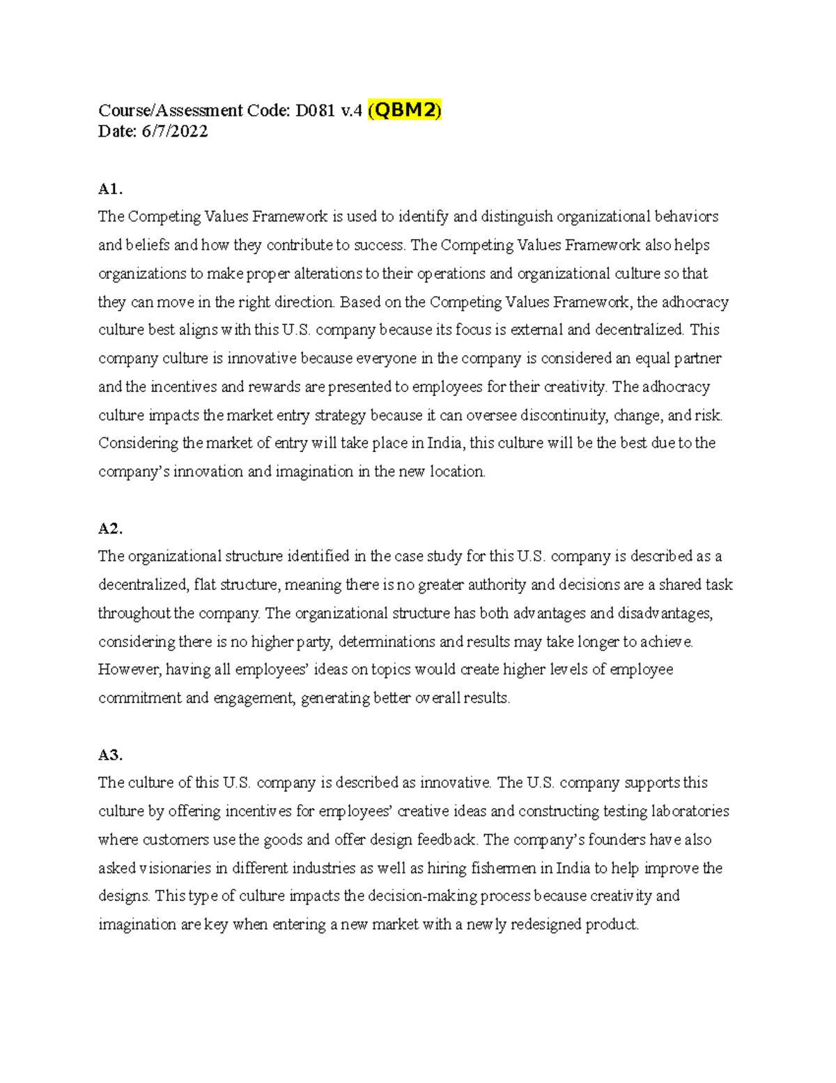 D081 Innovative and Strategic Thinking Task 1 Passed - Course ...