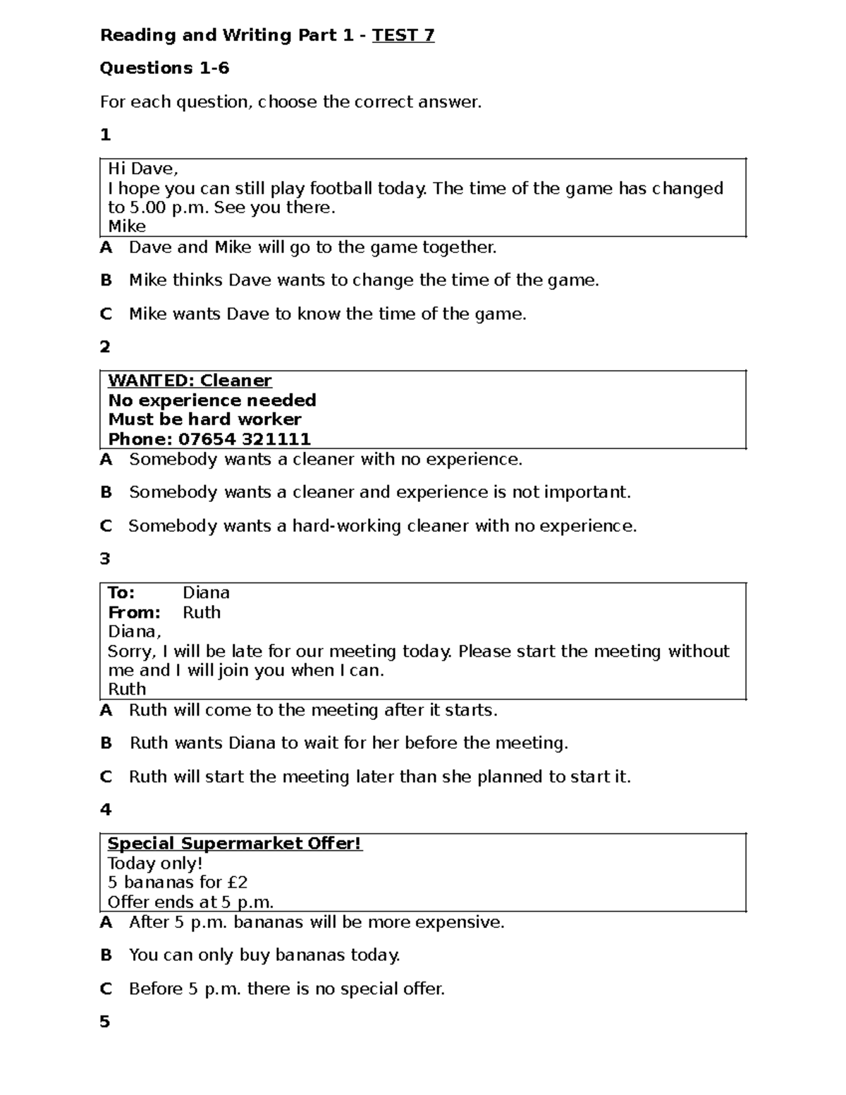 Reading and Writing Part 1-5 TEST KEY - Studocu