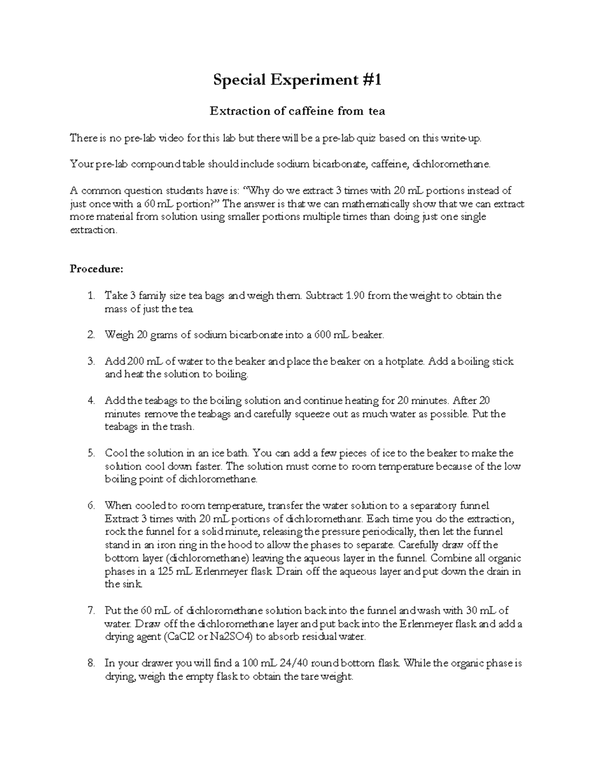 Extraction of Caffeine from Tea - OCHEM 1 Lab Report - Studocu