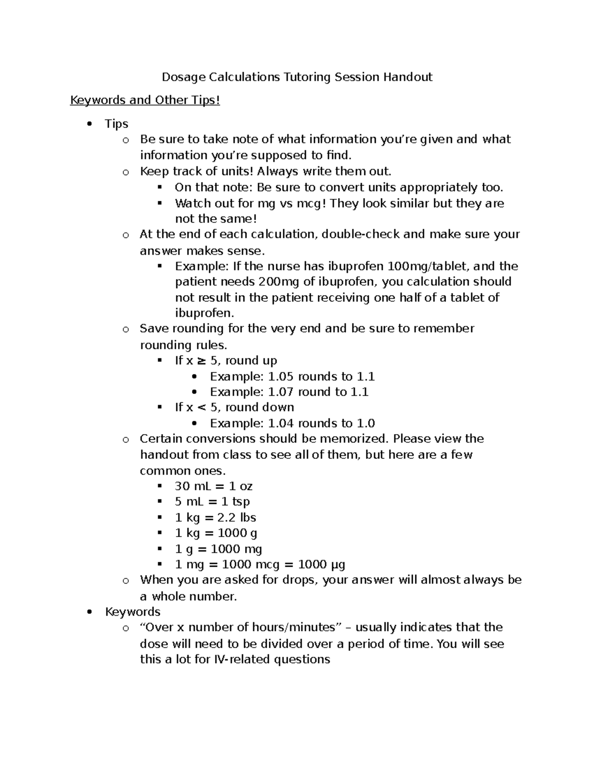 Dosage Calculations Tips & Practice Problems Handout for Nursing 101 ...