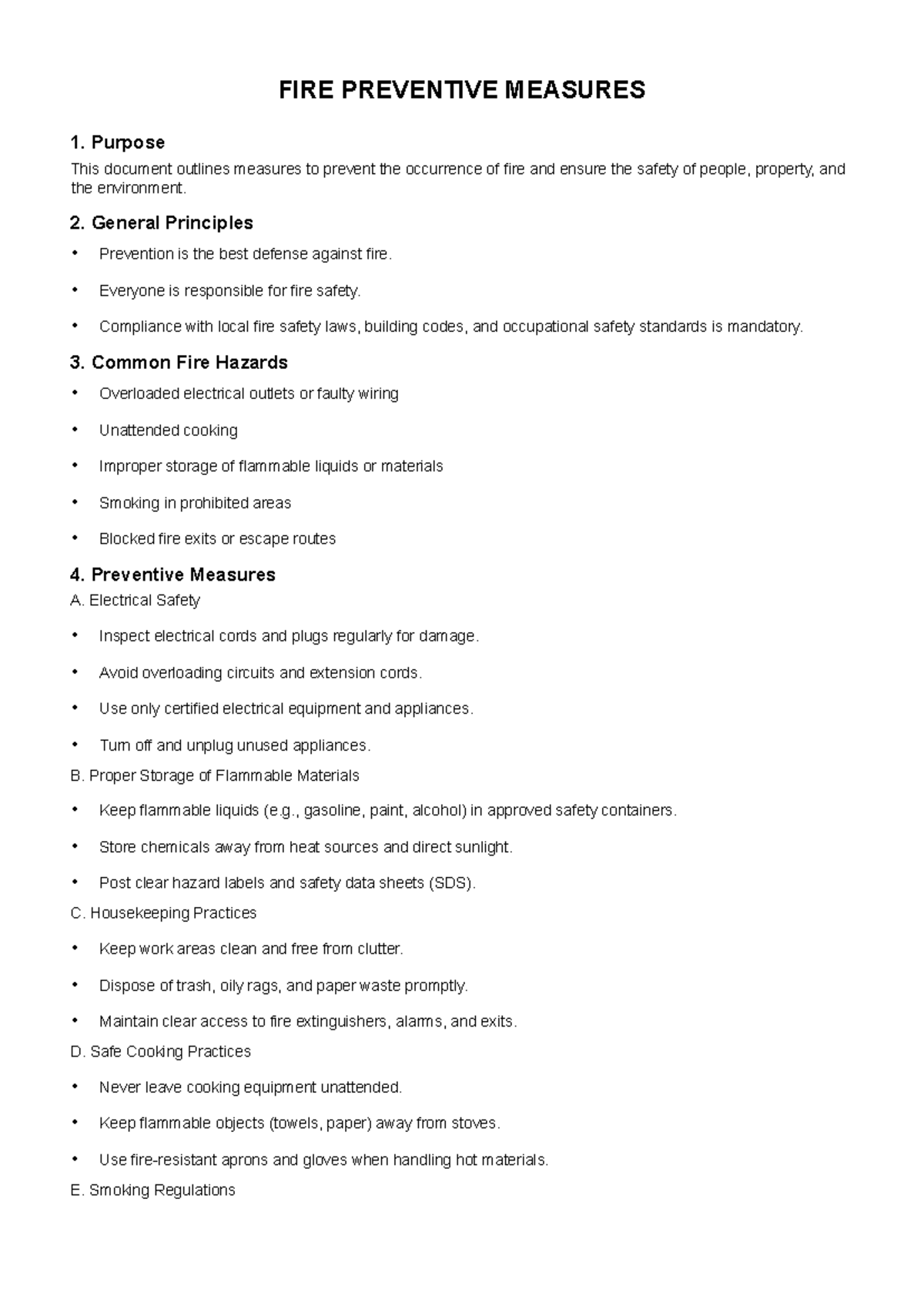 FIRE PREVENTIVE MEASURES: Safety Guidelines and Best Practices - Studocu