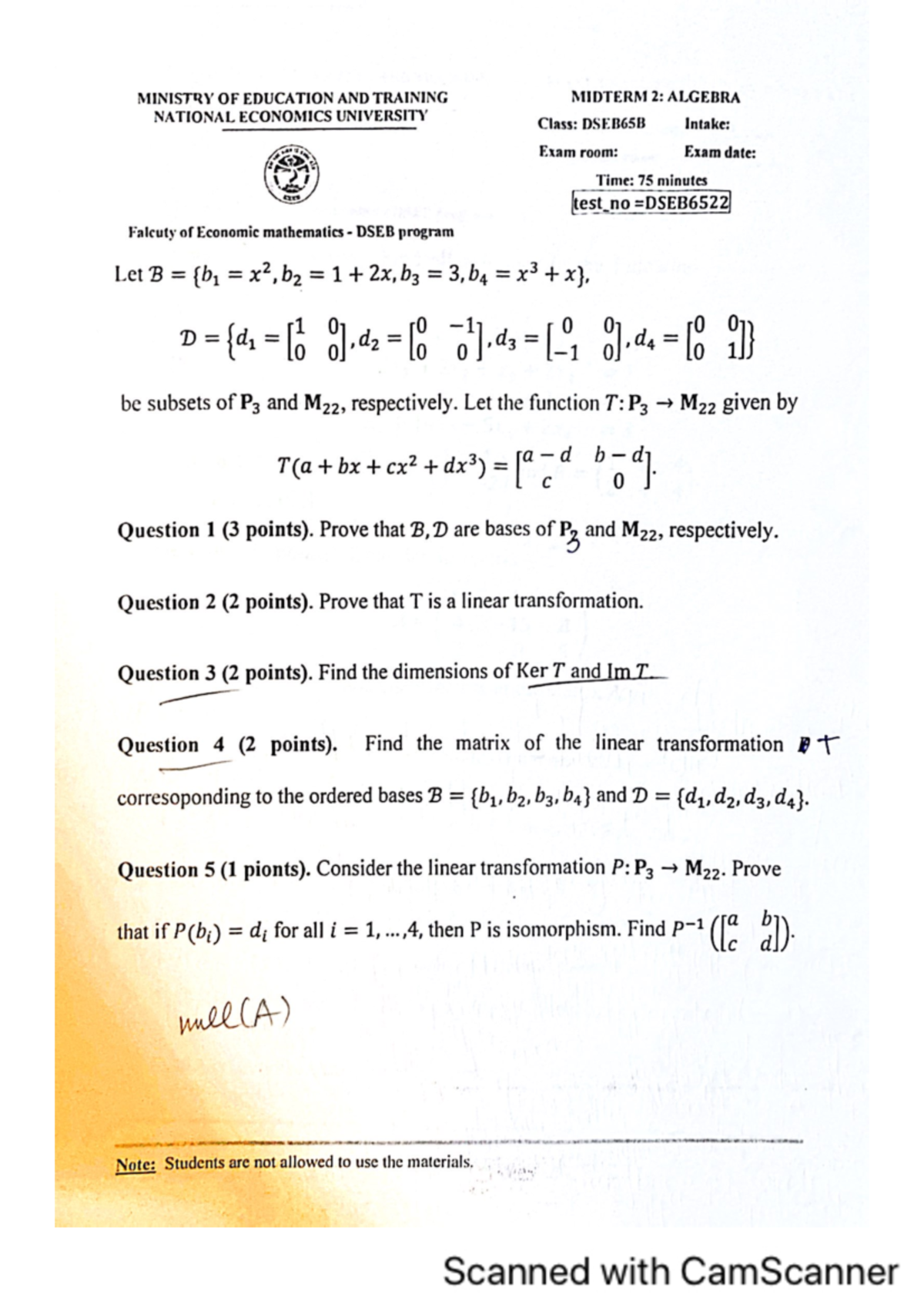 Linear Algebra Midterm 2 Study Guide DSEB - Studocu