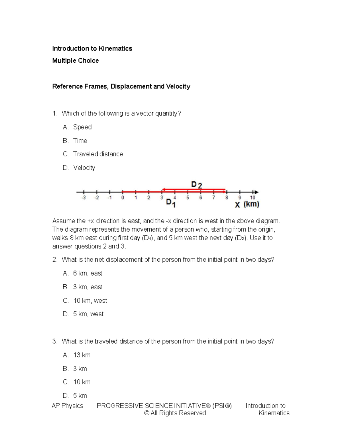 AP Physics 1 Kinematics MCQs: Reference Frames, Displacement & Velocity ...