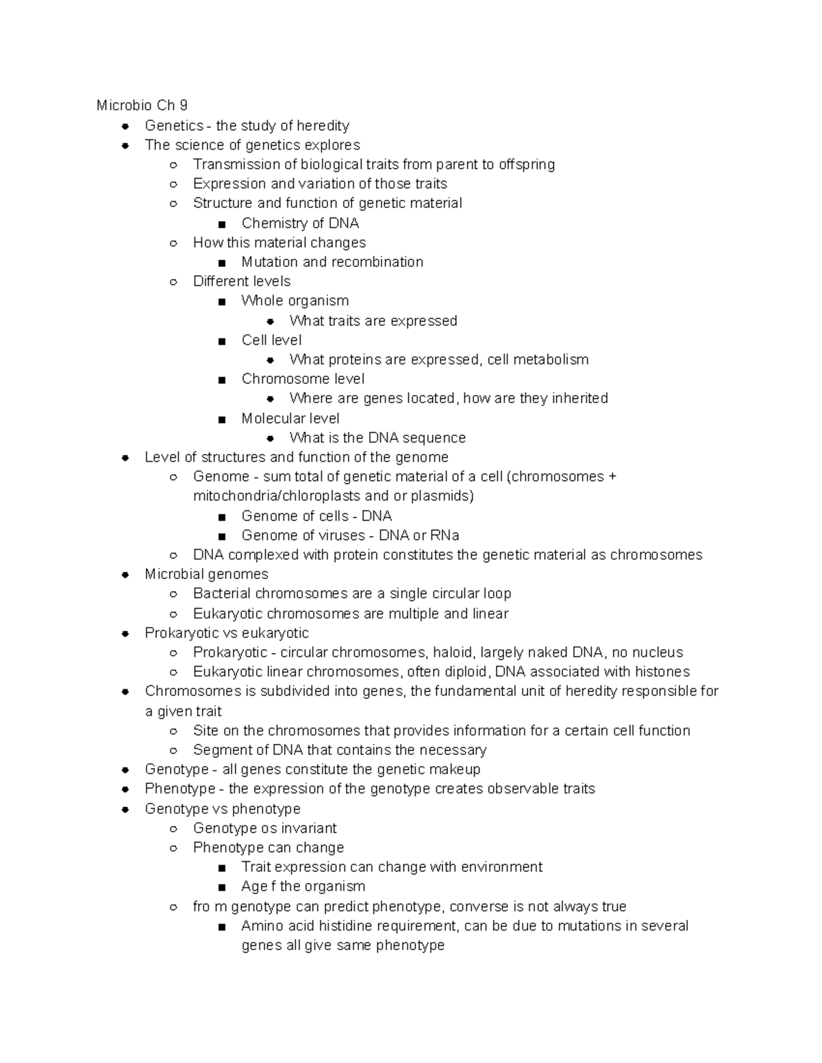 Microbio Ch 9 - Lecture notes 9 - Microbio Ch 9 Genetics the study of ...