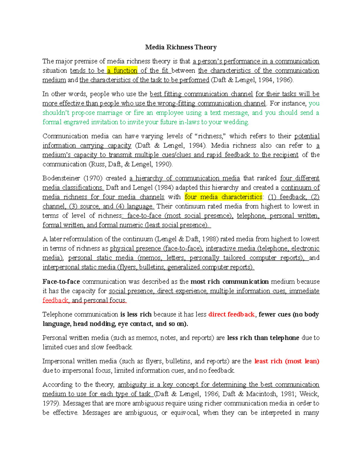 Media Richness Theory: Summary & Implications for Communication - Studocu