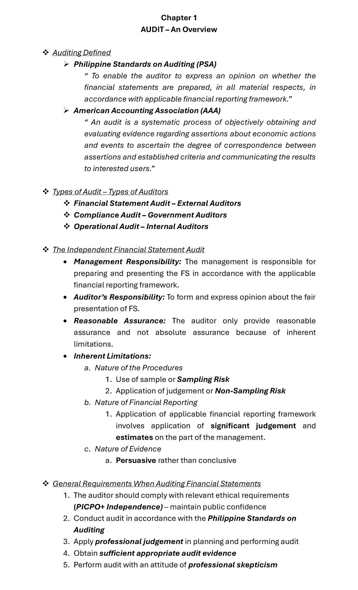 Chapter 1: Overview of Auditing Theory (ACCT 101) - Studocu