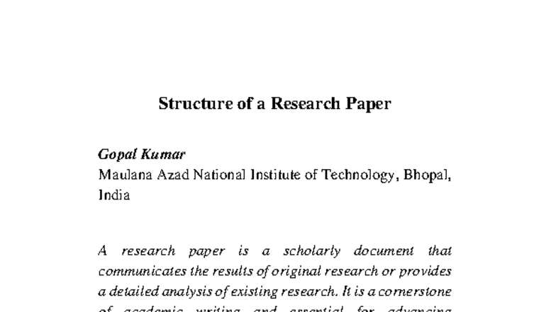 Structure of a Research Paper: Key Elements and Functions - Studocu