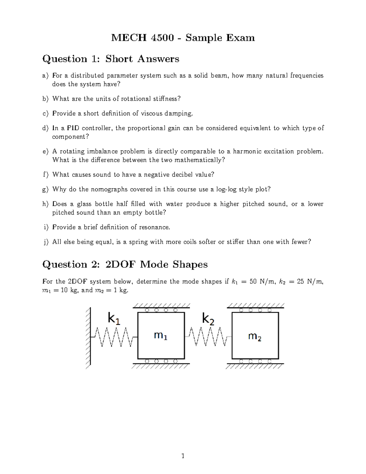 MECH 4500 Sample Exam: Short Answer & Problem Solving Guide - Studocu