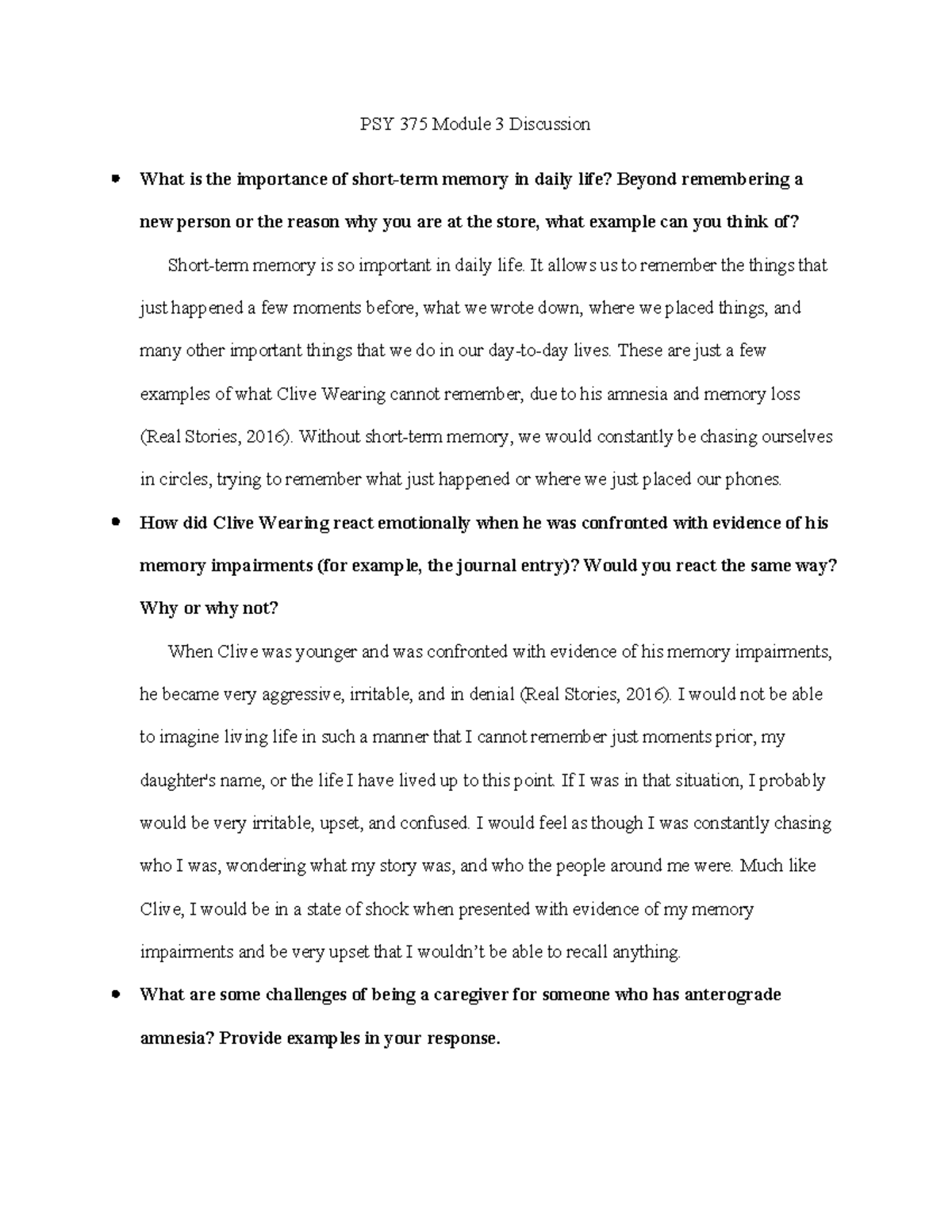 PSY 375 Module 3 Discussion: The Role of Short-Term Memory in Life ...