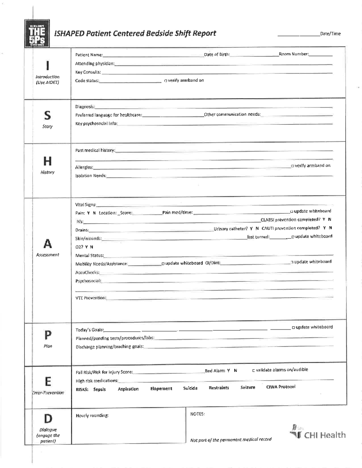 ISHAPED Patient-Centered Bedside Shift Report Template - Studocu