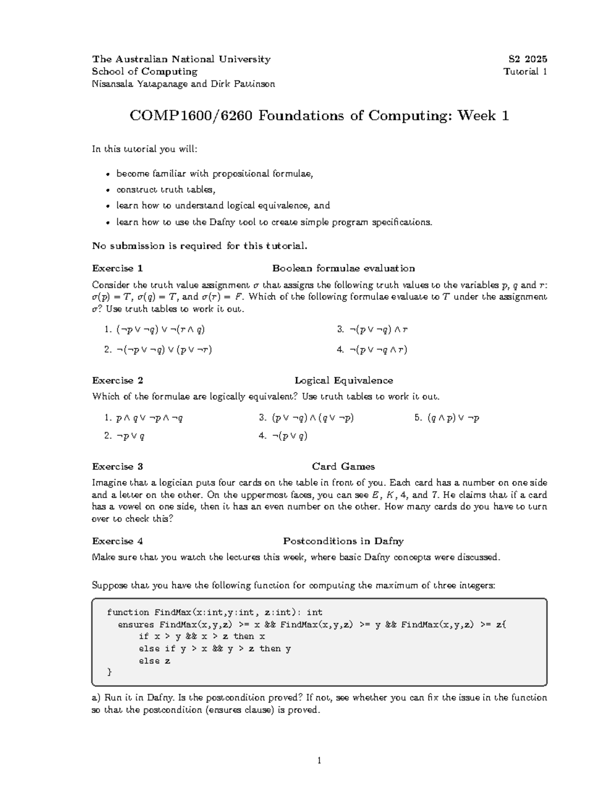 S2 2025 COMP Tutorial 1: Foundations of Computing Week 1 - Studocu
