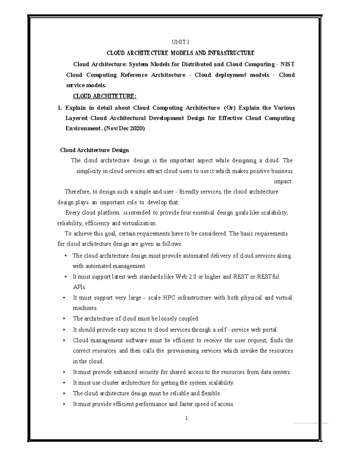 CLOUD-101: Comprehensive Study on Cloud Architecture and Models - Studocu
