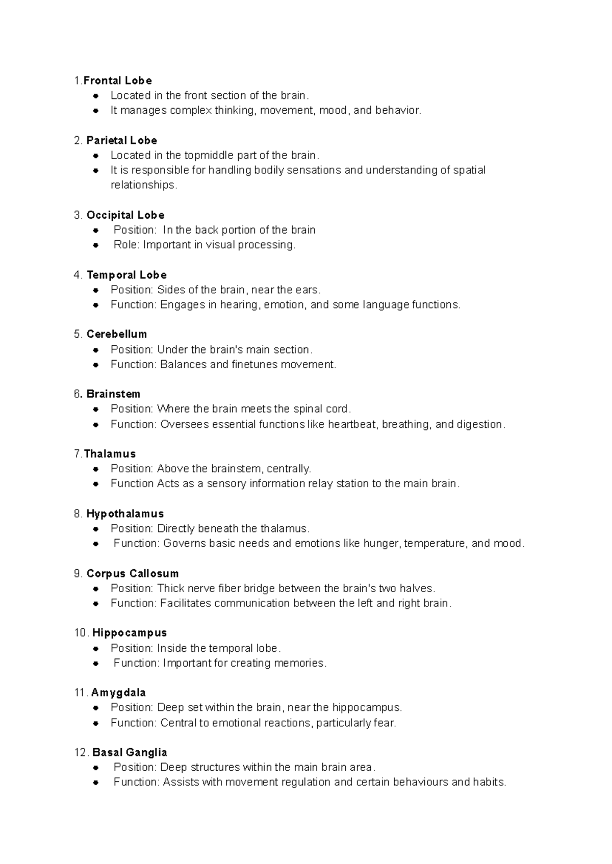 Psych 1002 Pre Lab 4: Brain Structures and Their Functions - Studocu