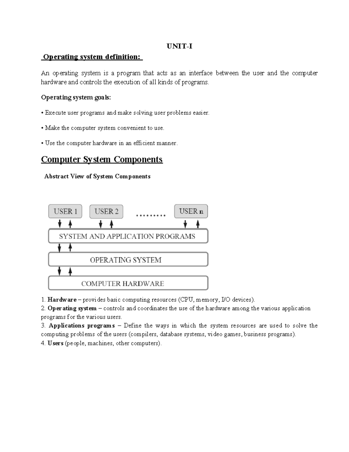 OS UNIT-1 - os first unit jntuk material - UNIT-I Operating system definition: An operating ...
