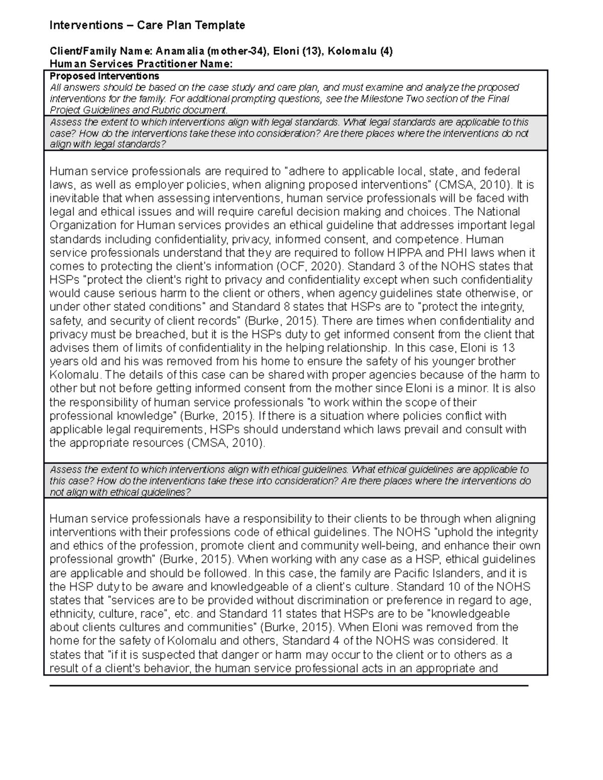 FPM2 Care Plan Interventions: Analyzing Client Strategies and Ethics ...