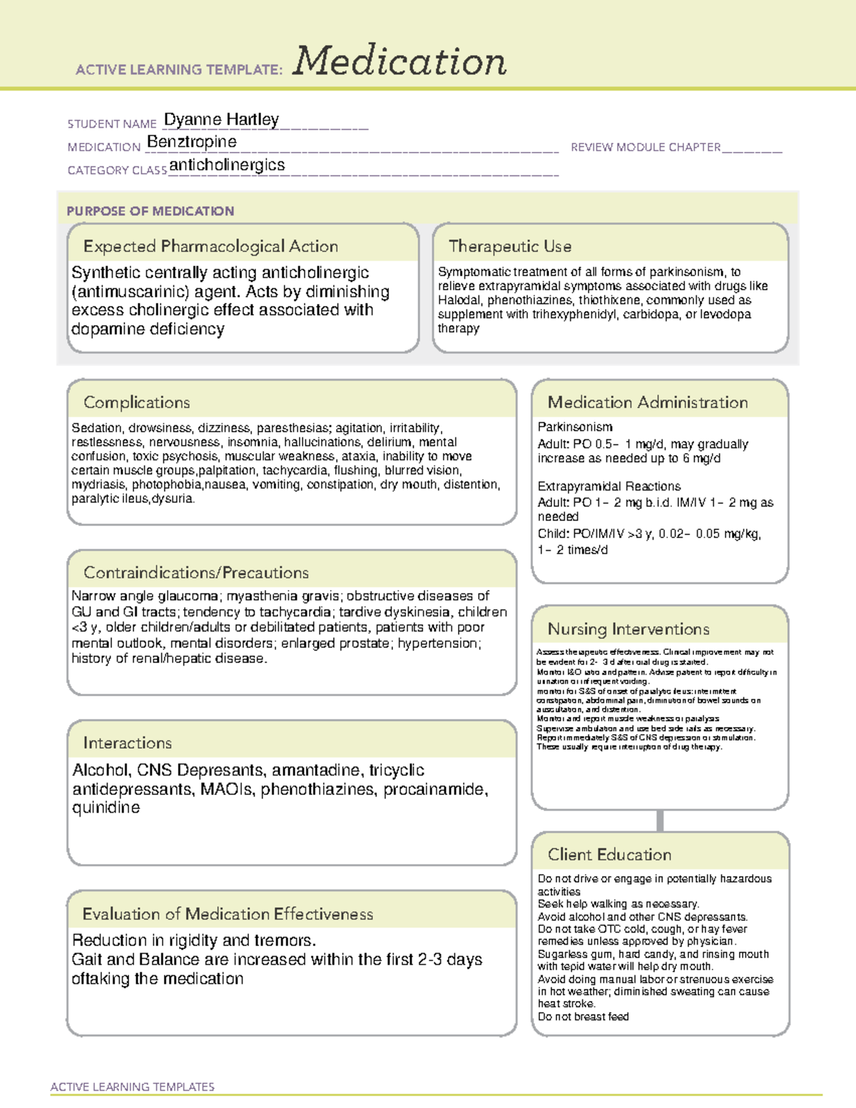 Benztropine (ATI) Active Learning Template: Key Concepts & Nursing ...