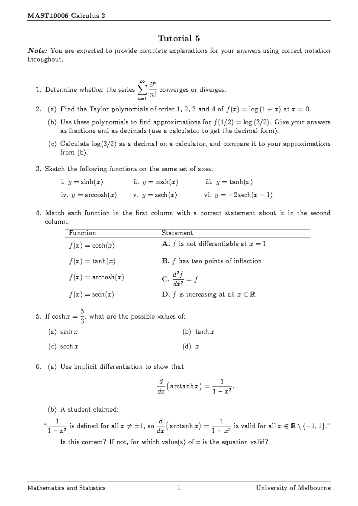 MAST10006 Calculus 2 Week 5 Tutorial Questions & Solutions - Studocu