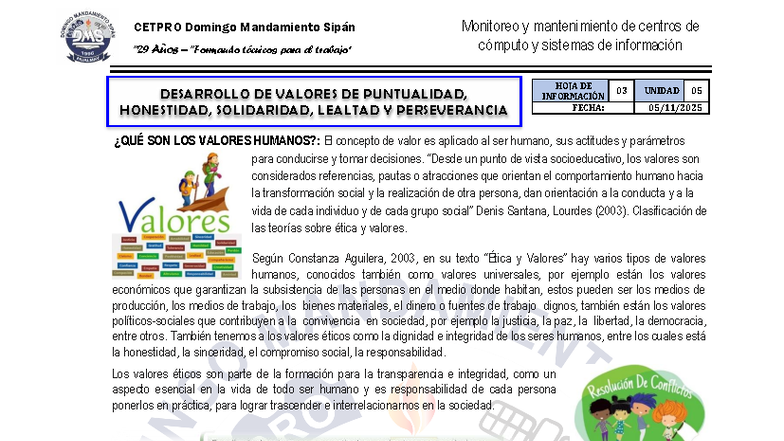 HI HO 03 - Unidad 5: Comportamiento Ético y Valores Humanos en CETPRO ...