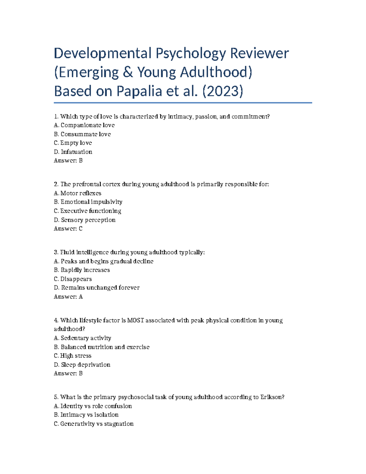 Developmental Psychology Reviewer (Emerging Young Adulthood) - Studocu